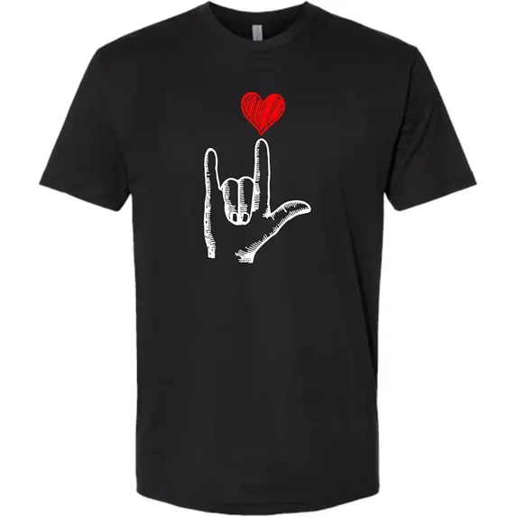 ASL Hand Sign I Love You Red Heart Graphic Unisex Soft T-Shirt ...