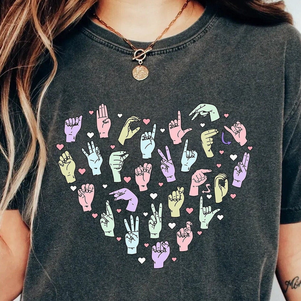ASL Heart Alphabet Teacher Shirt, Sign Language Shirt, ASL Gifts, Deaf ...