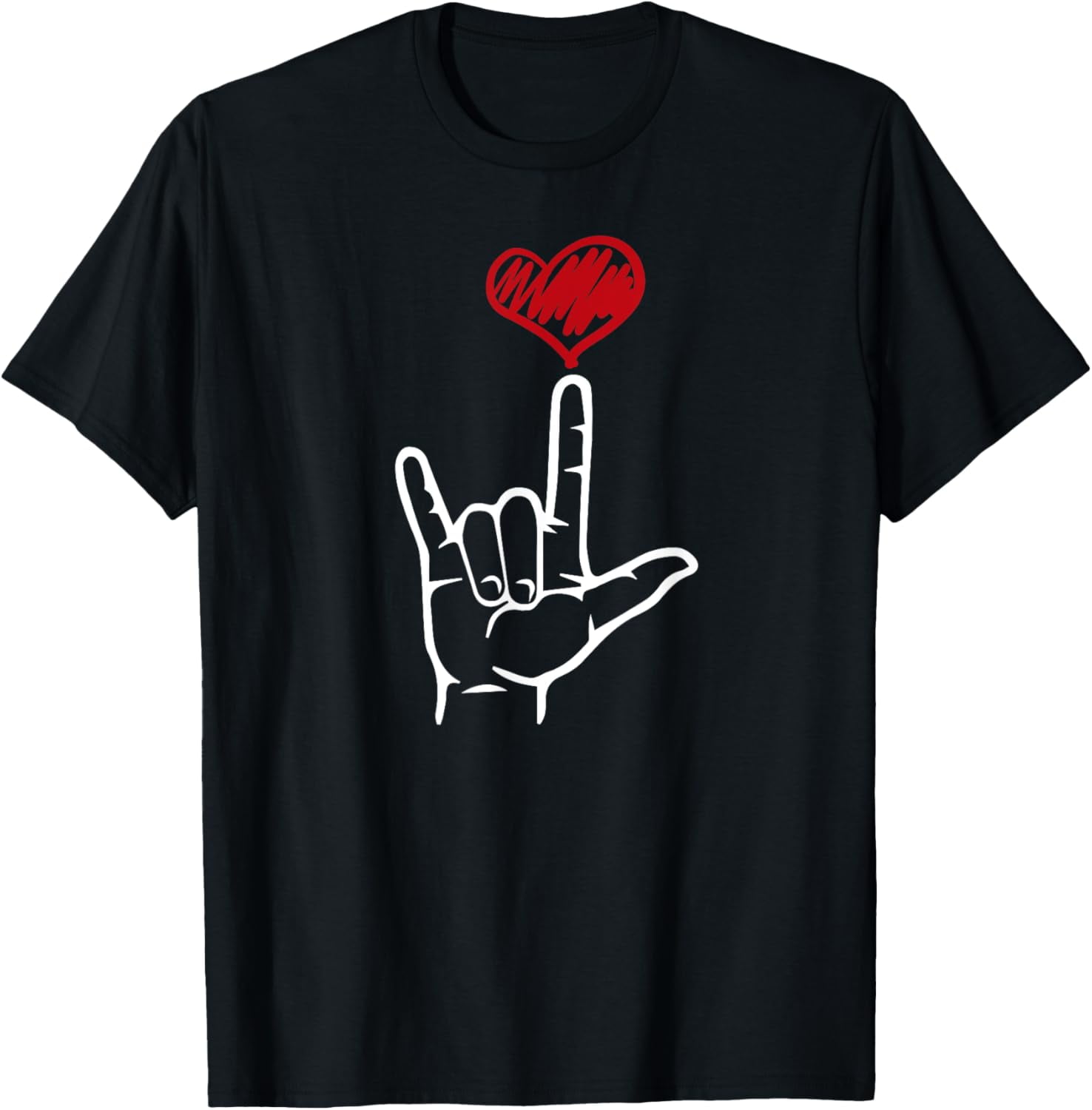 ASL I Love You Hand Heart American Sign Language T-Shirt men and women can wear, black, white ...