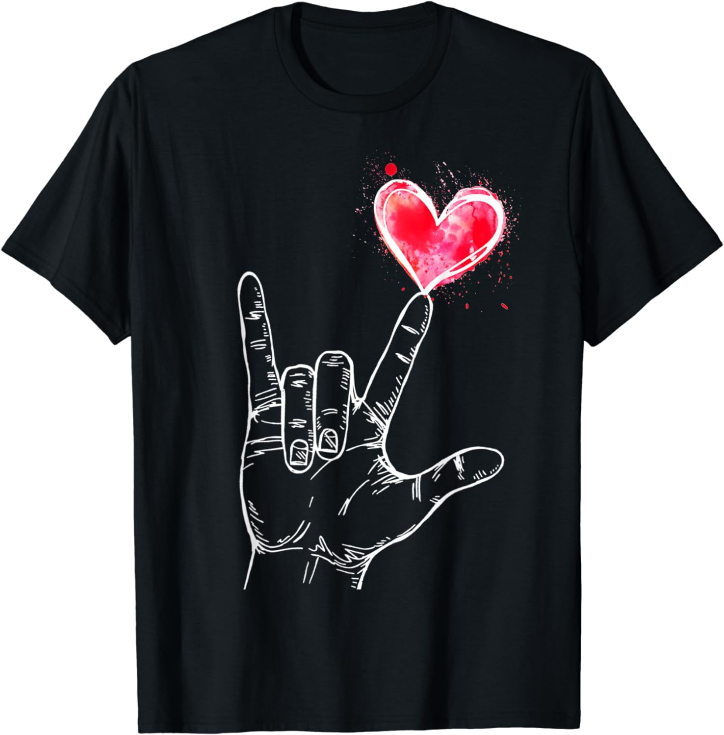 ASL I Love You Hand Sign Language Heart Valentines Day T-Shirt ...