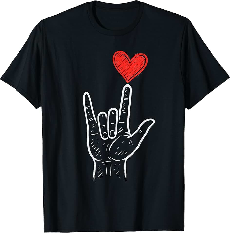 ASL I Love You Hand Sign Red Heart Unisex Graphic Short Sleeve T-Shirt ...