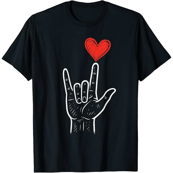 ASL I Love You Hand Sign Red Heart Unisex Graphic Short Sleeve T-Shirt ...