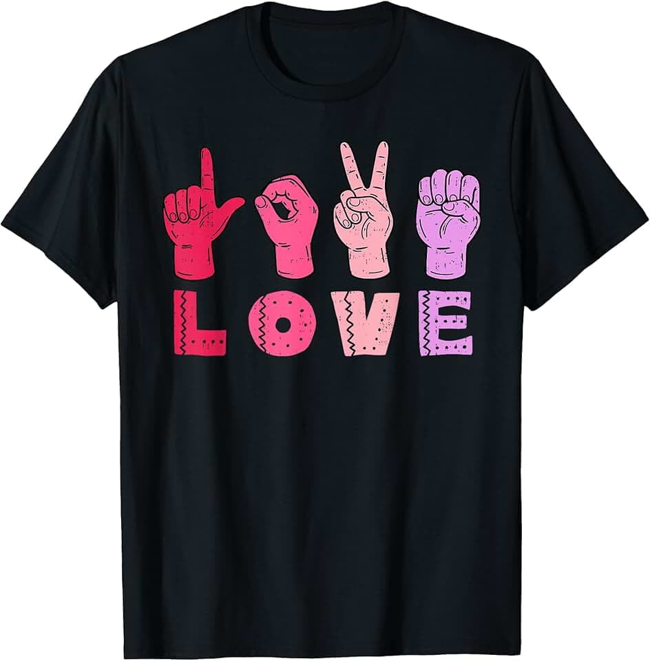 ASL Love Hand Sign Language Unisex Retro Graphic Short Sleeve T-Shirt ...