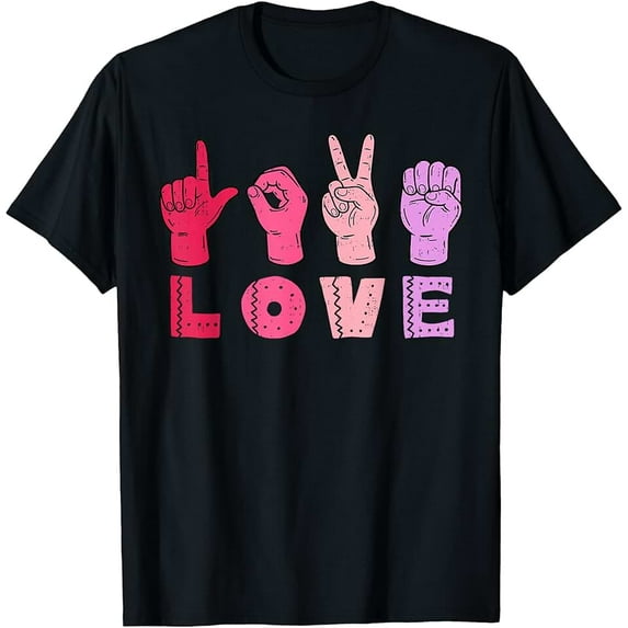 ASL Love Hand Sign Language Unisex Retro Graphic Short Sleeve T-Shirt ...