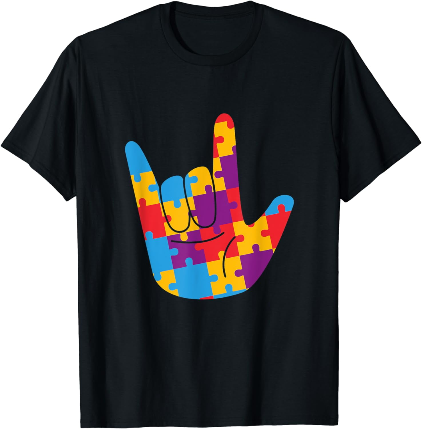 ASL Love Sign Language Autism Awareness Support Cute Puzzle T-Shirt ...
