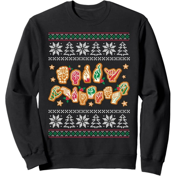 ASL Merry Christmas Sign Language Gingerbread Ugly Christmas Sweatshirt ...