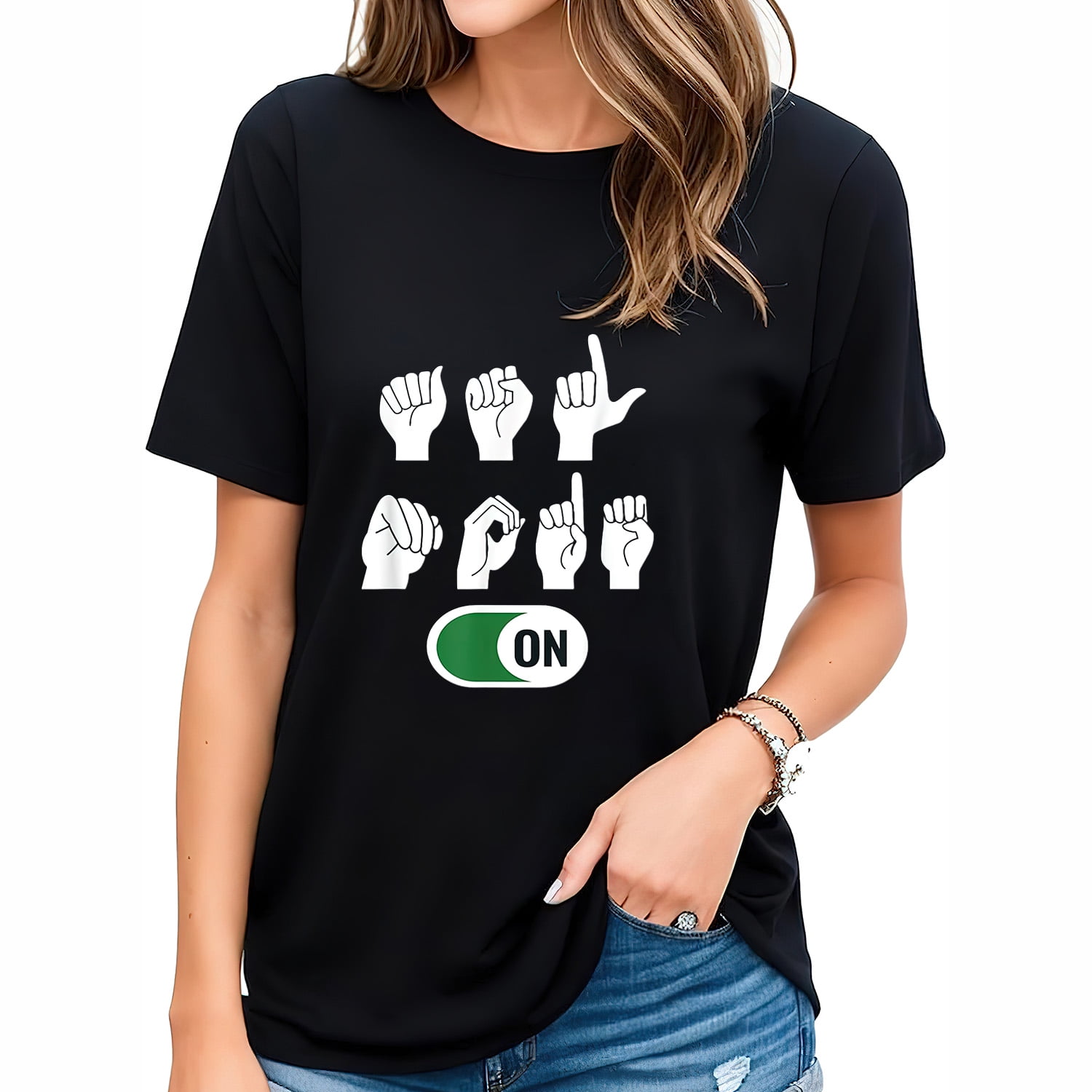 ASL Mode On American Sign Language T-Shirt - Walmart.com