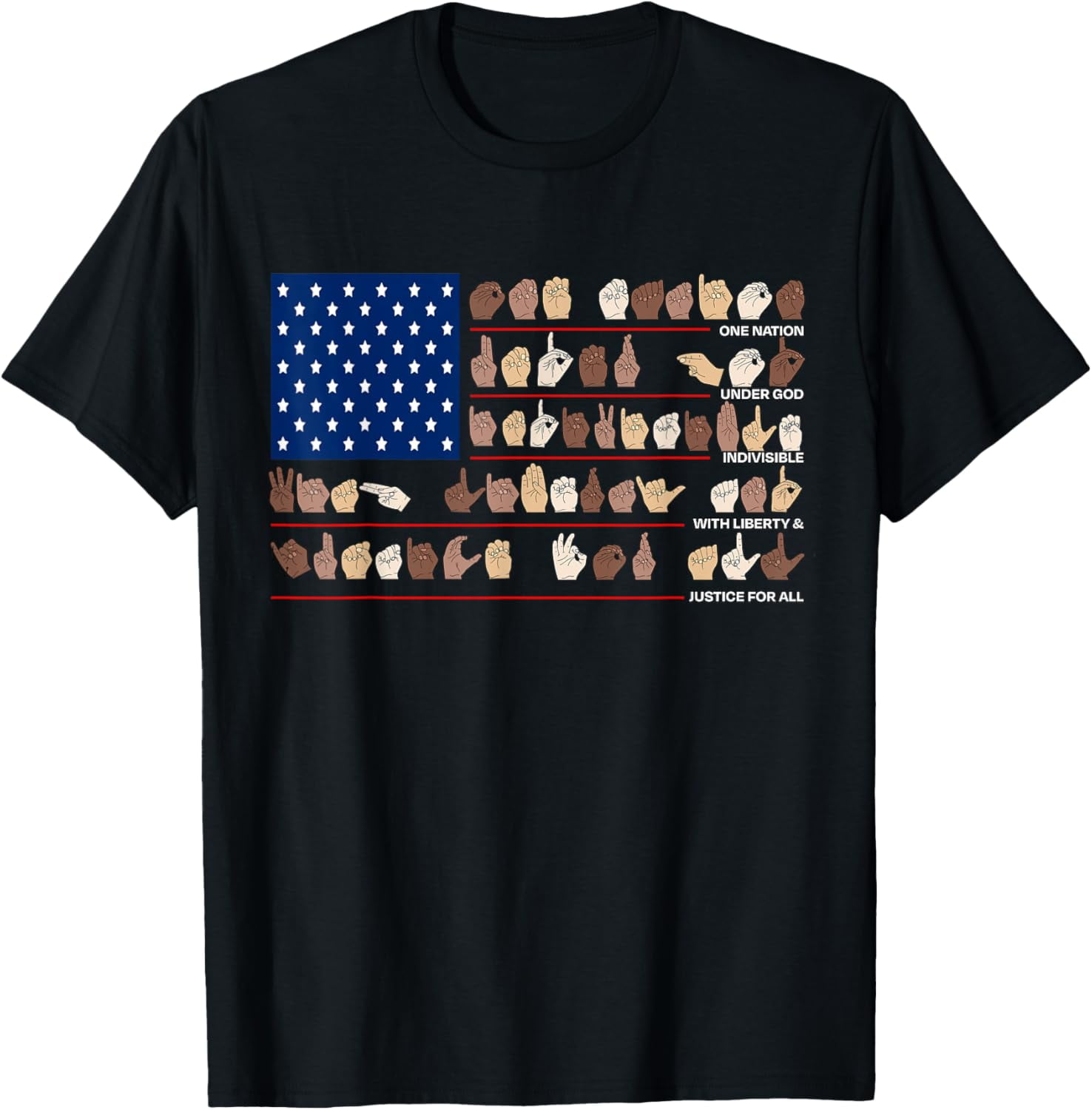 ASL One Nation Flag T-ShirtAmerican Sign Language Apparel - Walmart.com