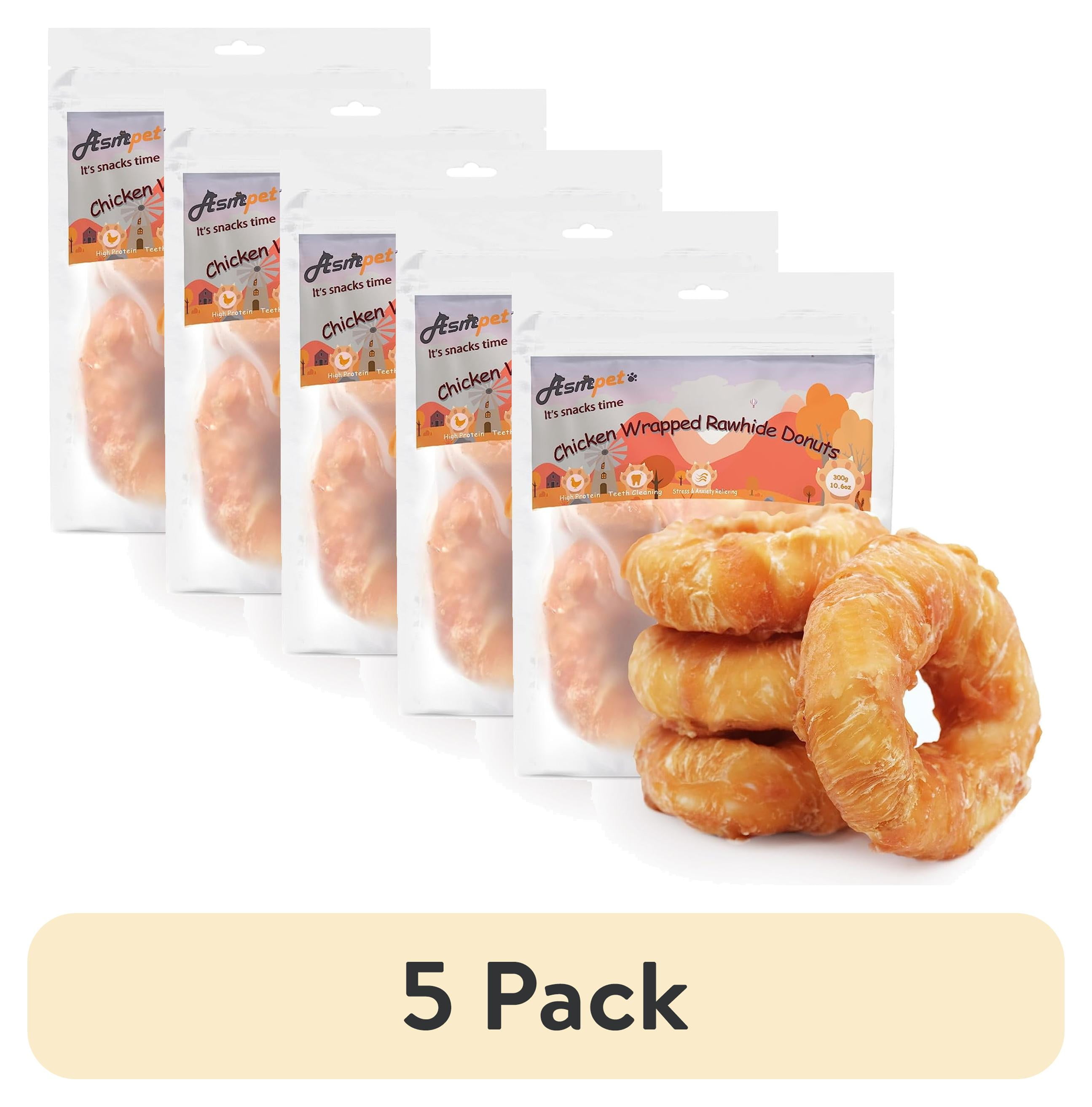 (5 pack) ASMPET Chicken Wrapped Rawhide Donut Dog Treats, 4ps Long ...