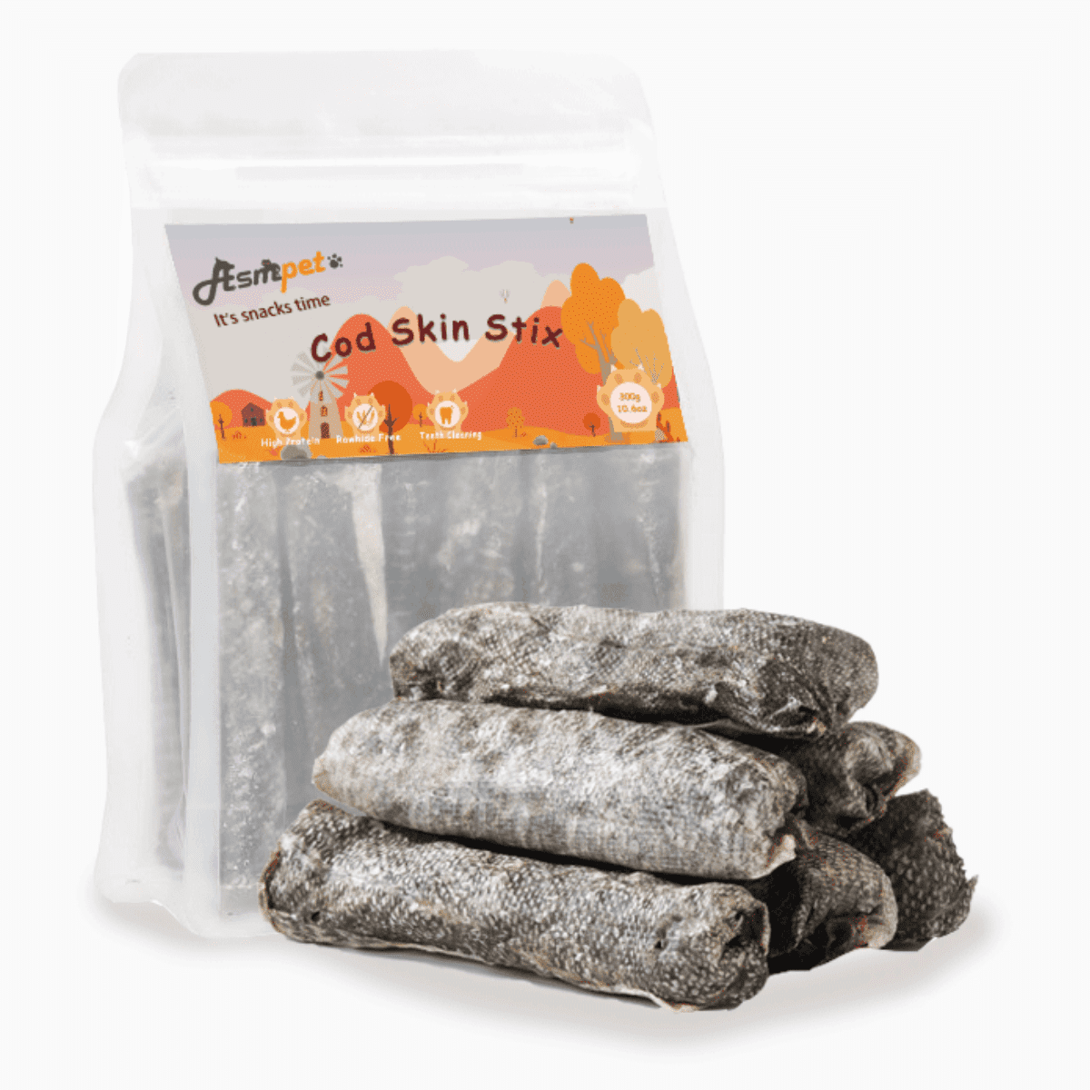 ASMPET Teeth Cleaning Cod Fish Skin Dog Treats, Natural Chew Cod Skin ...