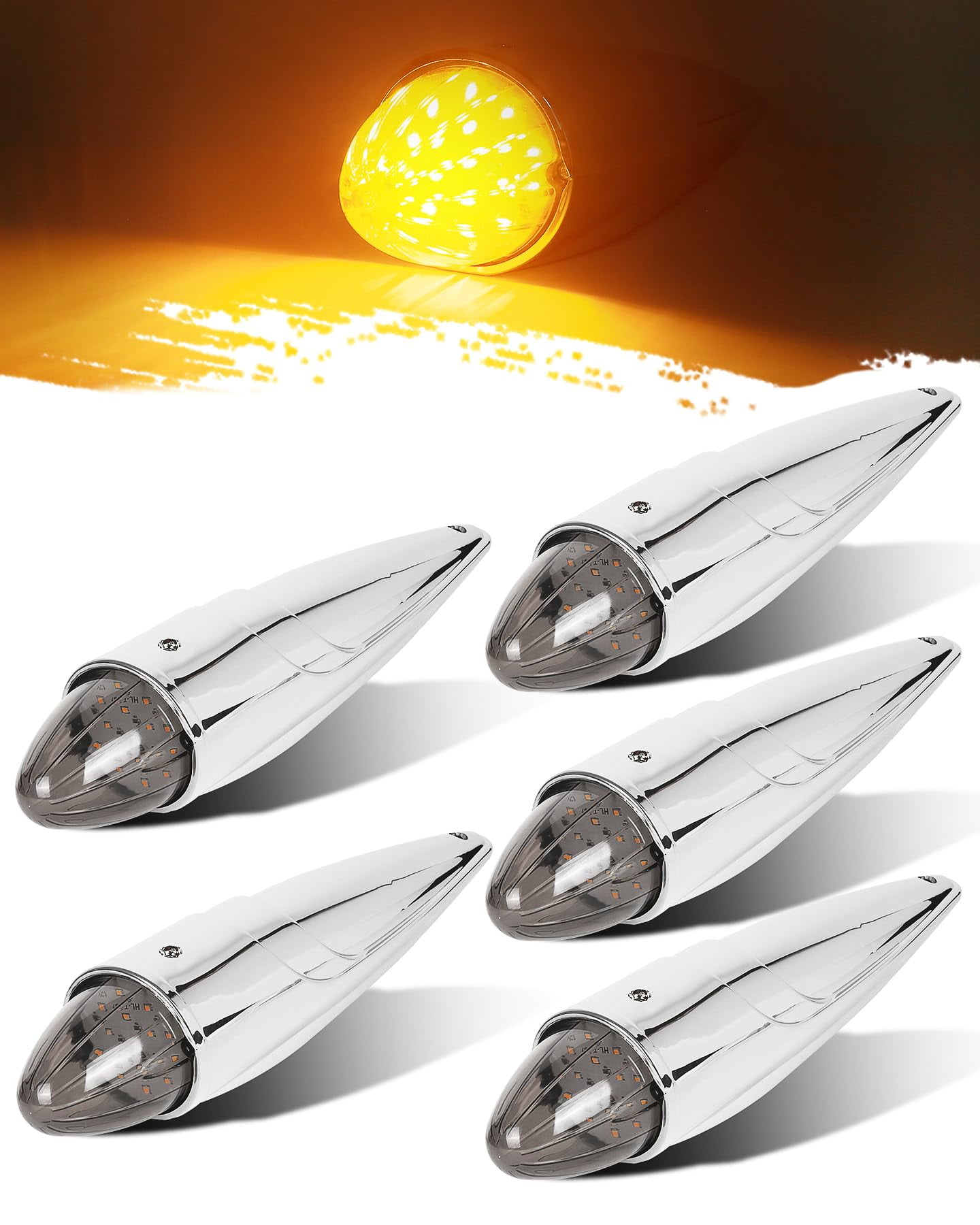 ASNOO 5PCS 17 LED Truck Cab Marker Lights | Waterproof Amber Top Roof ...