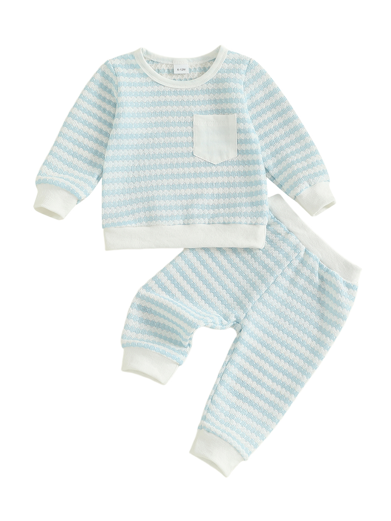ASNOUIFU Baby Toddler Boy 2 Piece Outfits Long Sleeve Crew Neck Striped ...
