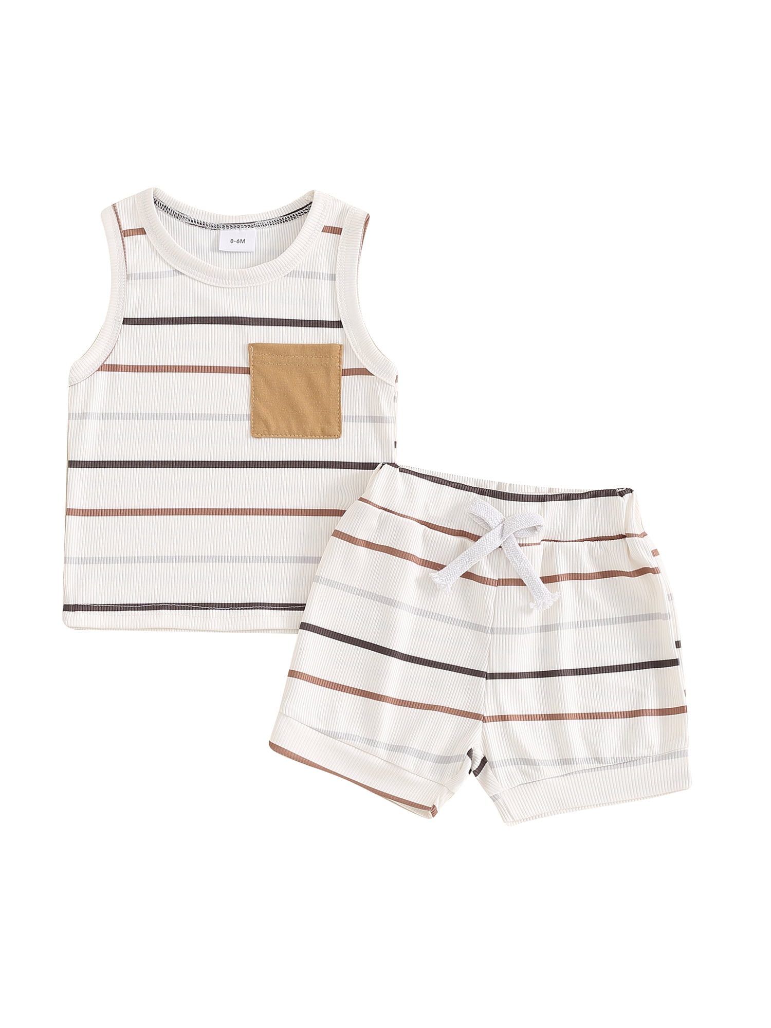 ASNOUIFU Baby Toddler Boy Ribbed Outfits, Striped Sleeveless Round Neck ...