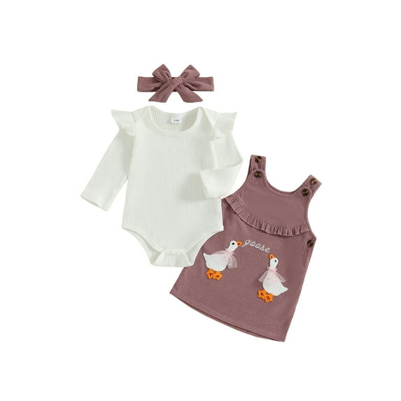 ASNOUIFU Baby Toddler Girl Fall Outfits Solid Color Long Sleeve Round ...