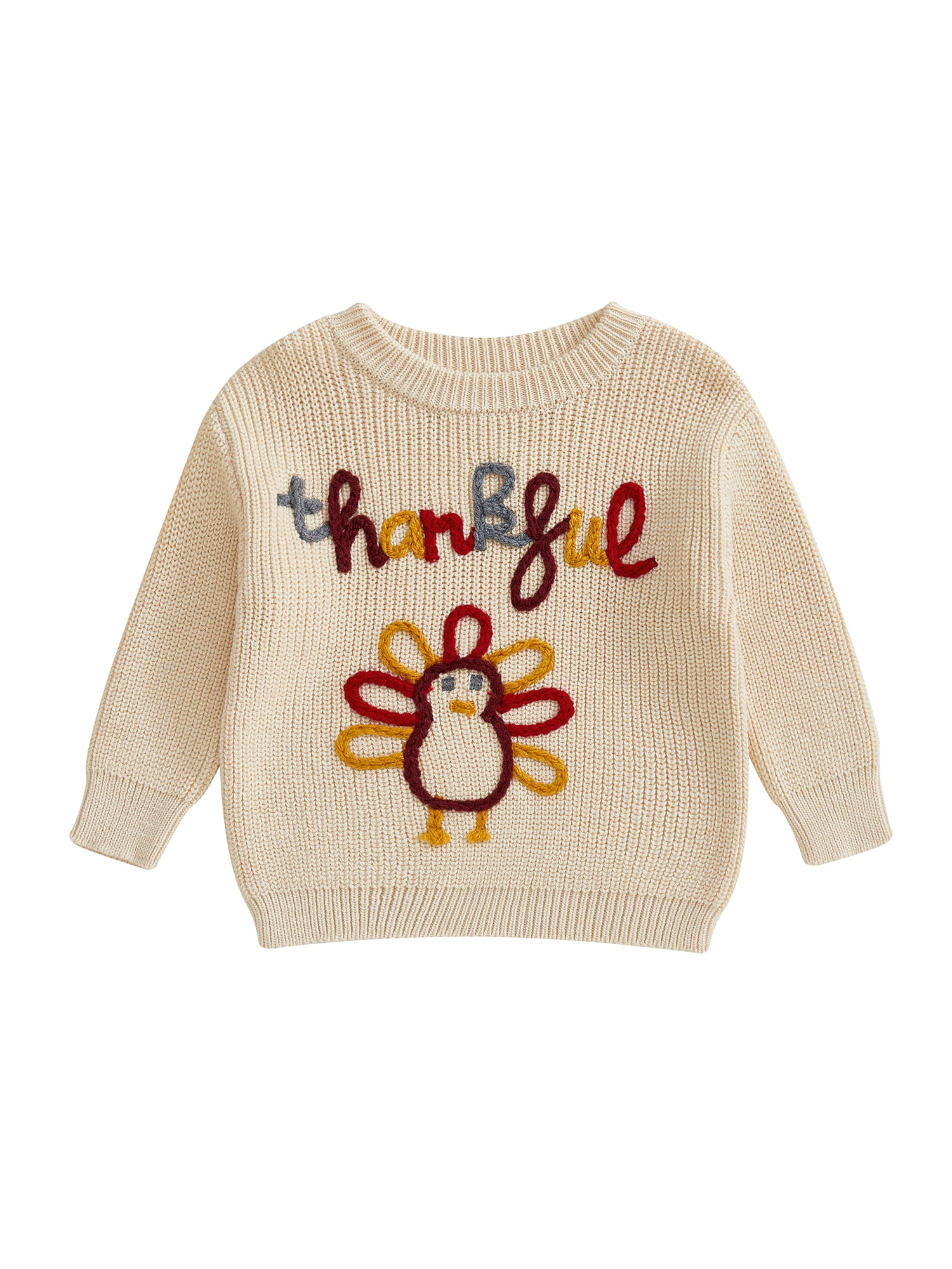 ASNOUIFU Toddler Baby Boy Girl Thanksgiving Sweater Letter Turkey Embroidered Crewneck Long ...