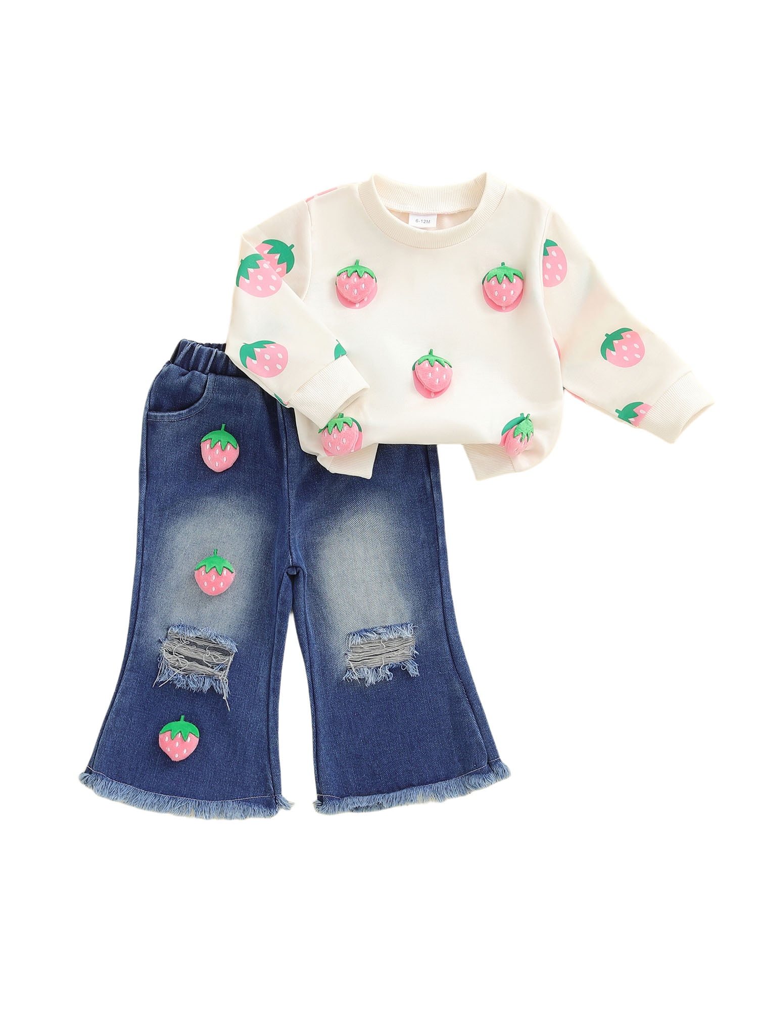 ASNOUIFU Toddler Kids Girl Fall Outfits 3D Strawberry Long Sleeve Round ...