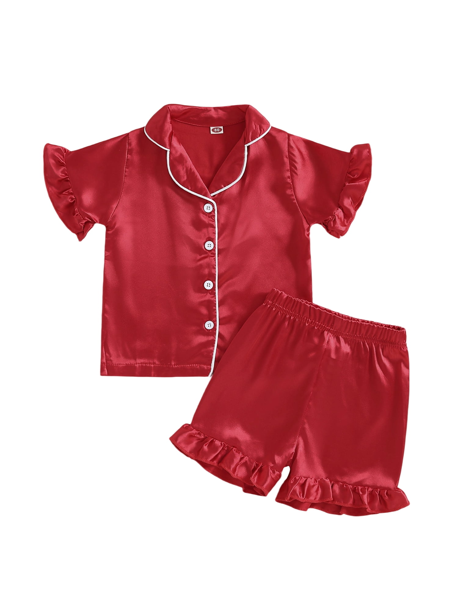 ASNOUIFU Toddler Kids Little Girls Pajamas Sets Ruffled Lapel V Neck ...