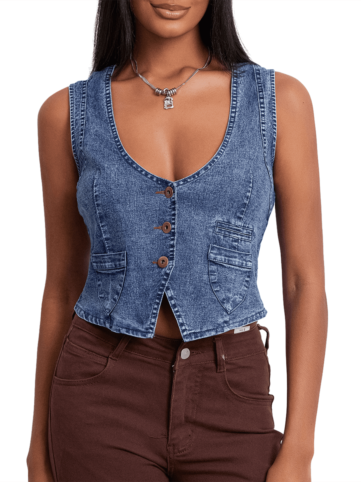 Customer reviews for ASNOUIFU Women Denim Vest, Sleeveless V Neck ...