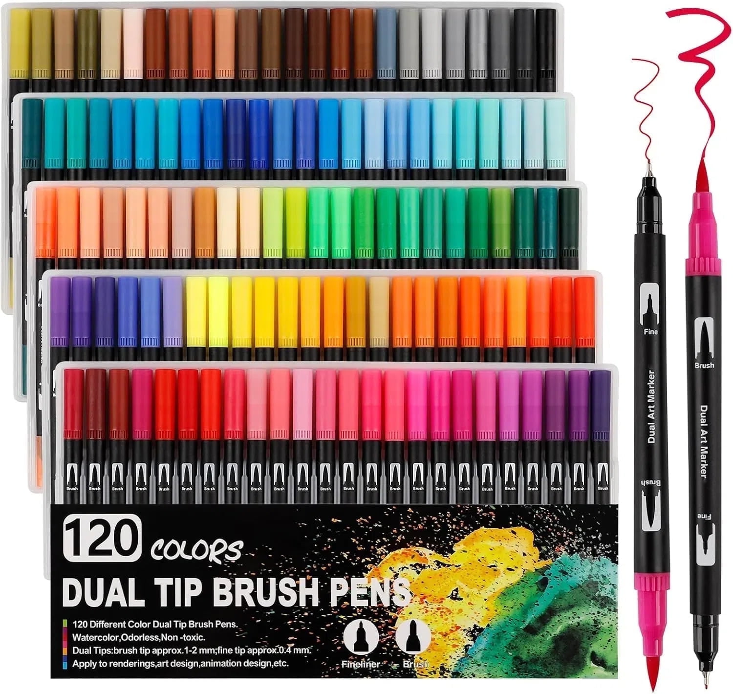 ASOVNXF 120 Colors Dual Tip Coloring Markers, Fine Tip and Brush Tip ...