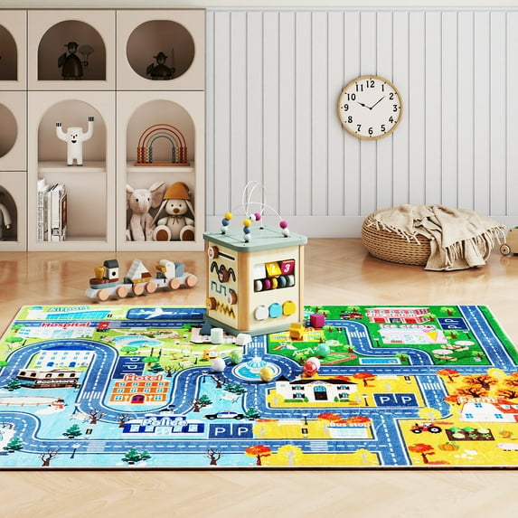 ASPILLOW Kids Rug Playmat, Non-Slip Washable Floor Carpet,Seasons Map ...