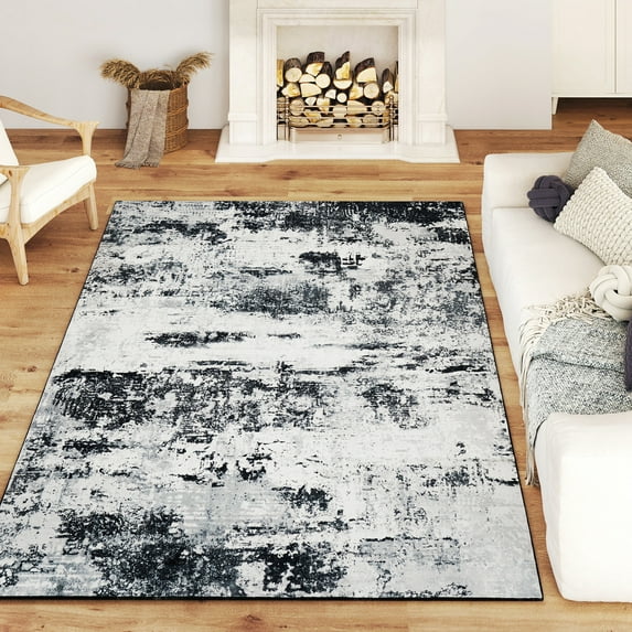 ASPILLOW Washable Rug 4x6 Black and White Soft Accent Rugs Foldable Low ...