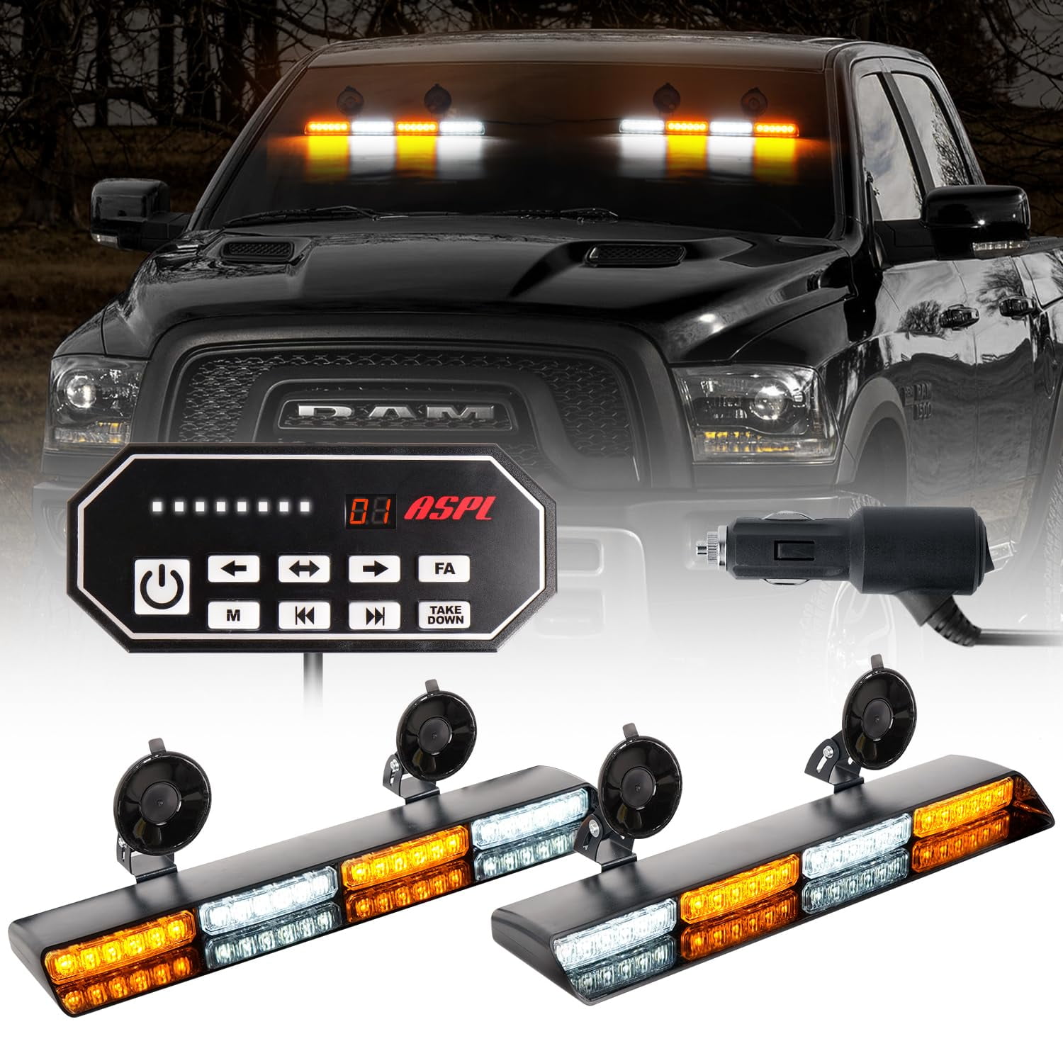 ASPL 2x16.8 inch Traffic MSF2 Advisor Emergency Strobe Lights Control ...