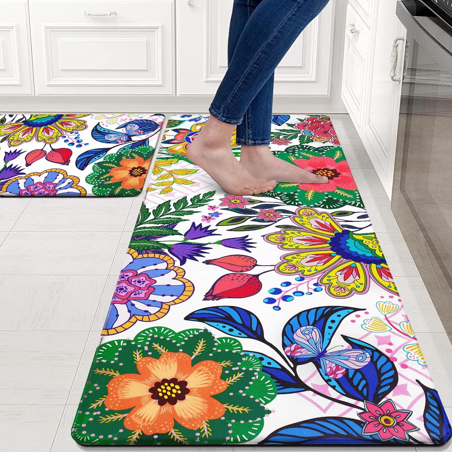 ASPMIZ Floral Kitchen Rugs Non Slip , Spring Summer Flower Kitchen Mats ...