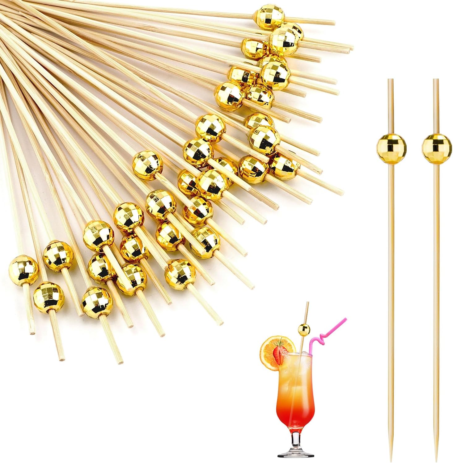 ASPORIC 100pcs 4.7 Inch Disco Ball Cocktail Pick Disco Ball Toothpicks ...