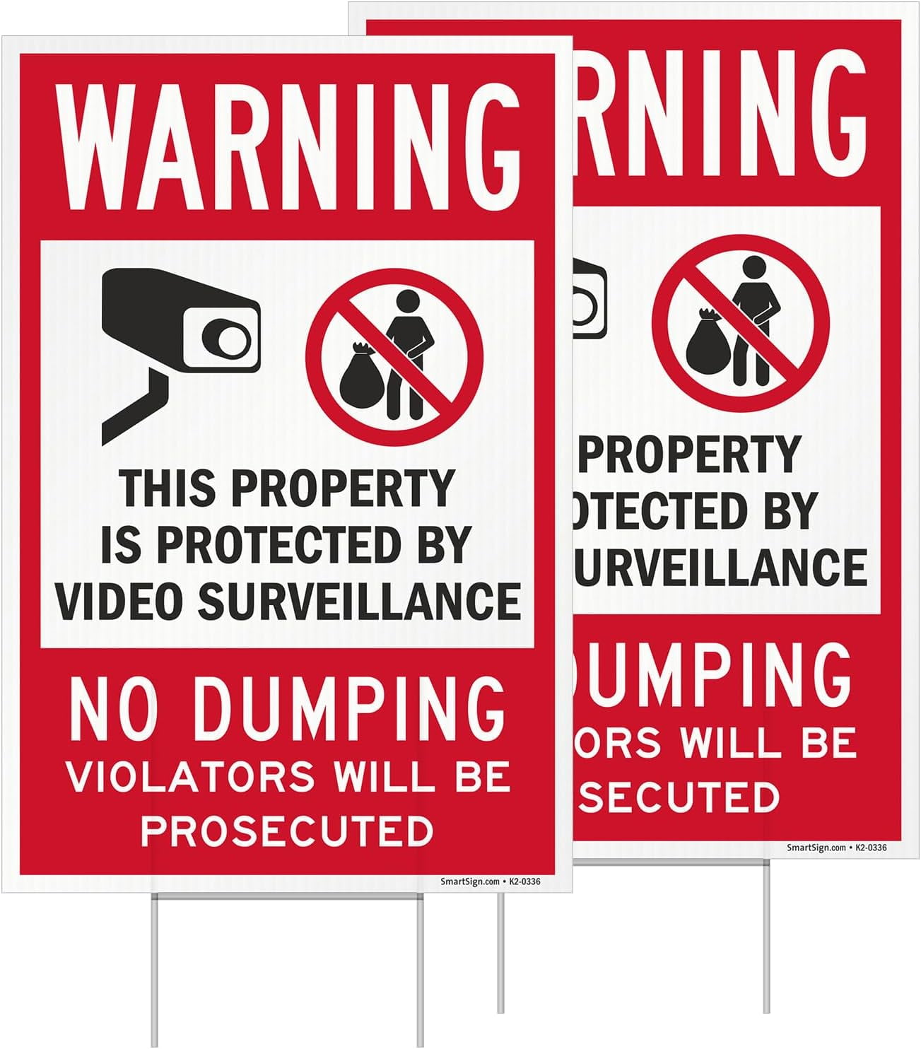 ASPORIC 12" x 18" (2-Pack) No Dumping Yard Sign with 15" Metal H-Stake ...