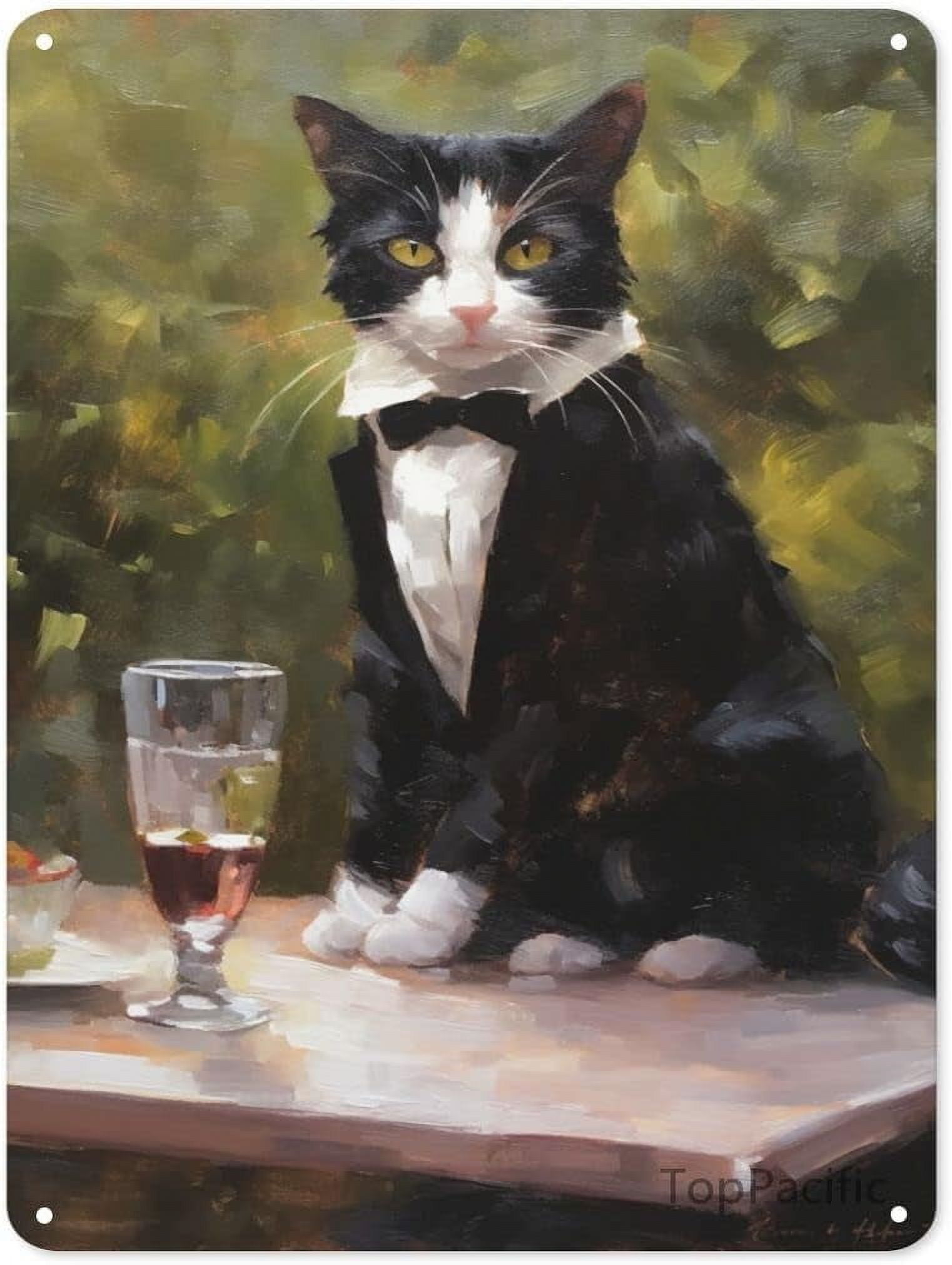 ASPORIC 12x8IN Aluminum Retro Tin Sign Cat and Champagne Ideal Wall ...