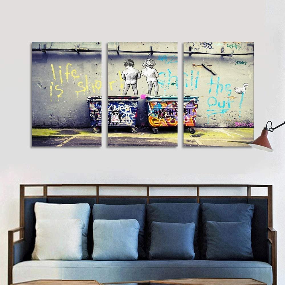 ASPORIC 20"x30"x 3 Panels Large Banksy Canvas Wall Art Graffiti Picture ...