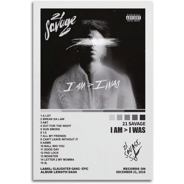 ASPORIC 21 Savage Poster I Am I Was Album Cover Posters Canvas Art ...