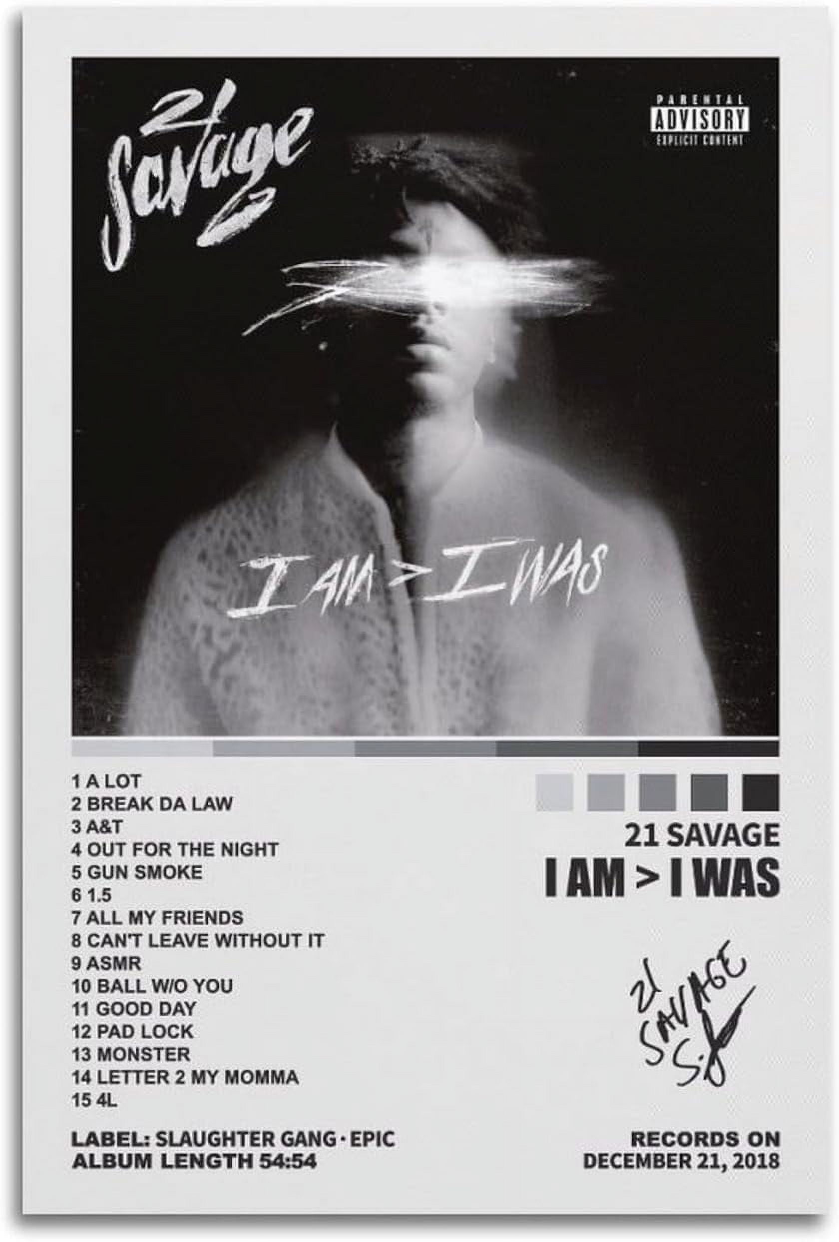 ASPORIC 21 Savage Poster I Am I Was Album Cover Posters Canvas Art ...
