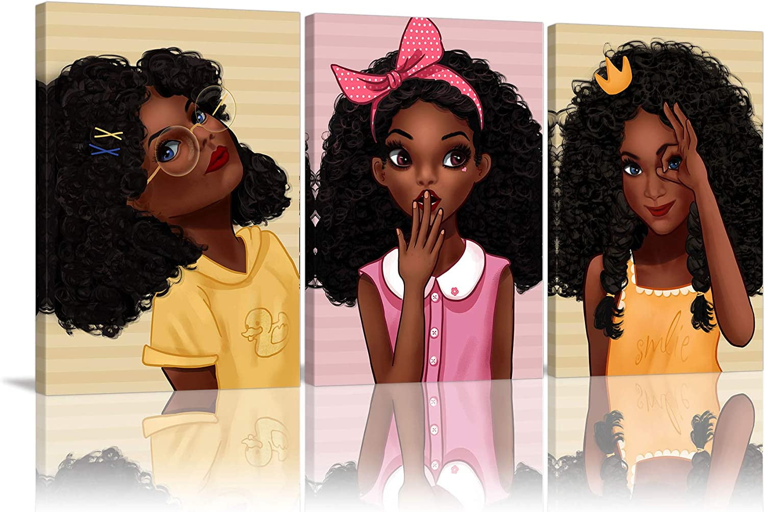 ASPORIC 3 Panels African Girl Canvas Print Art African Women American Black Girl Wall Art Decor ...