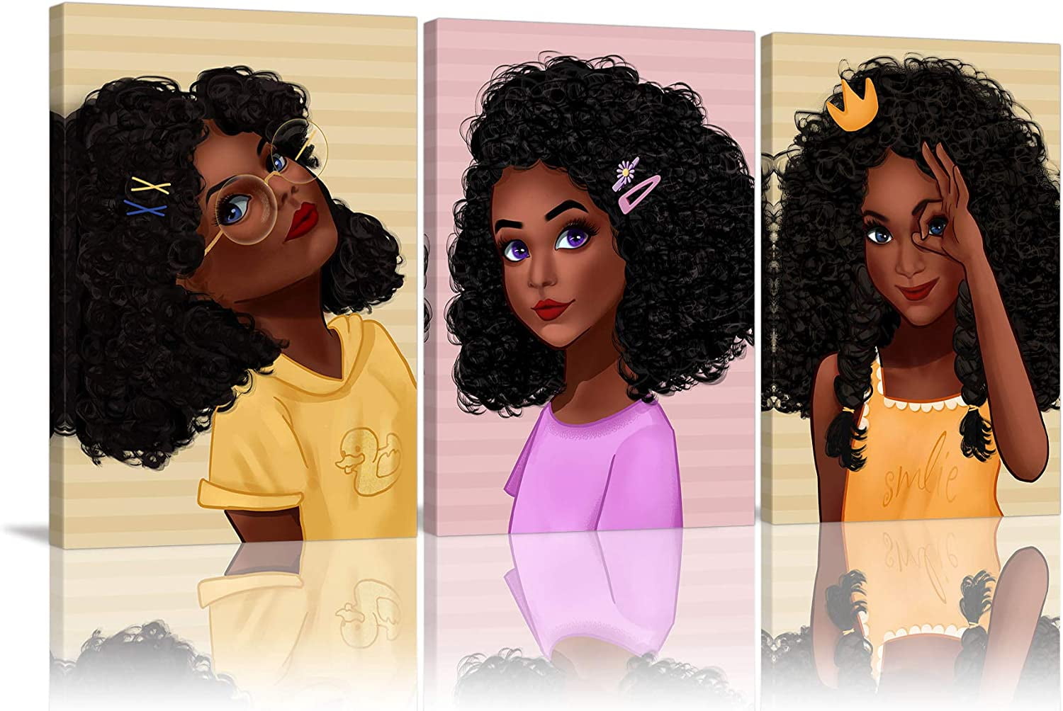 ASPORIC 3 Panels African Girl Canvas Print Art Modern African Women ...