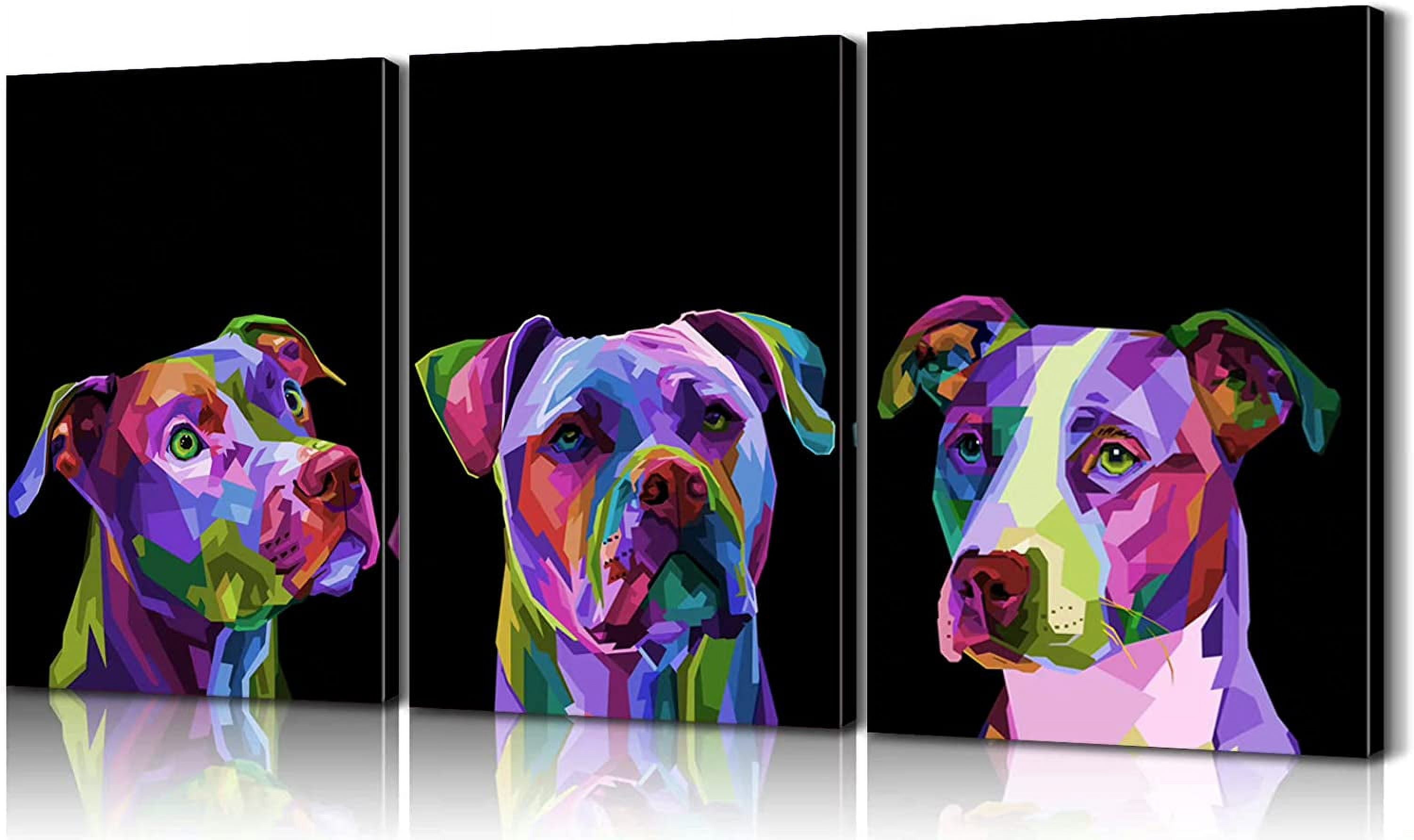 ASPORIC 3 Piece Colorful Dog Wall Decor Pitbull Wall Art Dog Decor ...