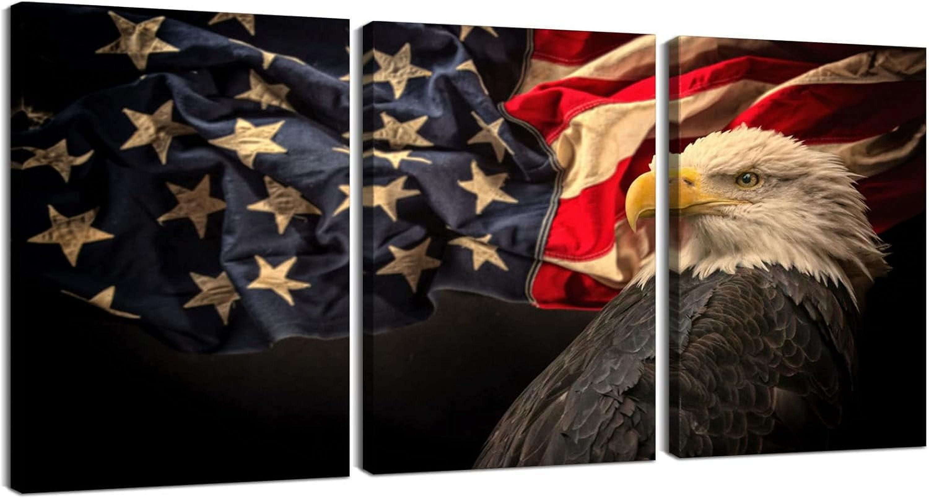 ASPORIC 3 Piece Wooden American Flag Wall Decor Bald Eagle American ...