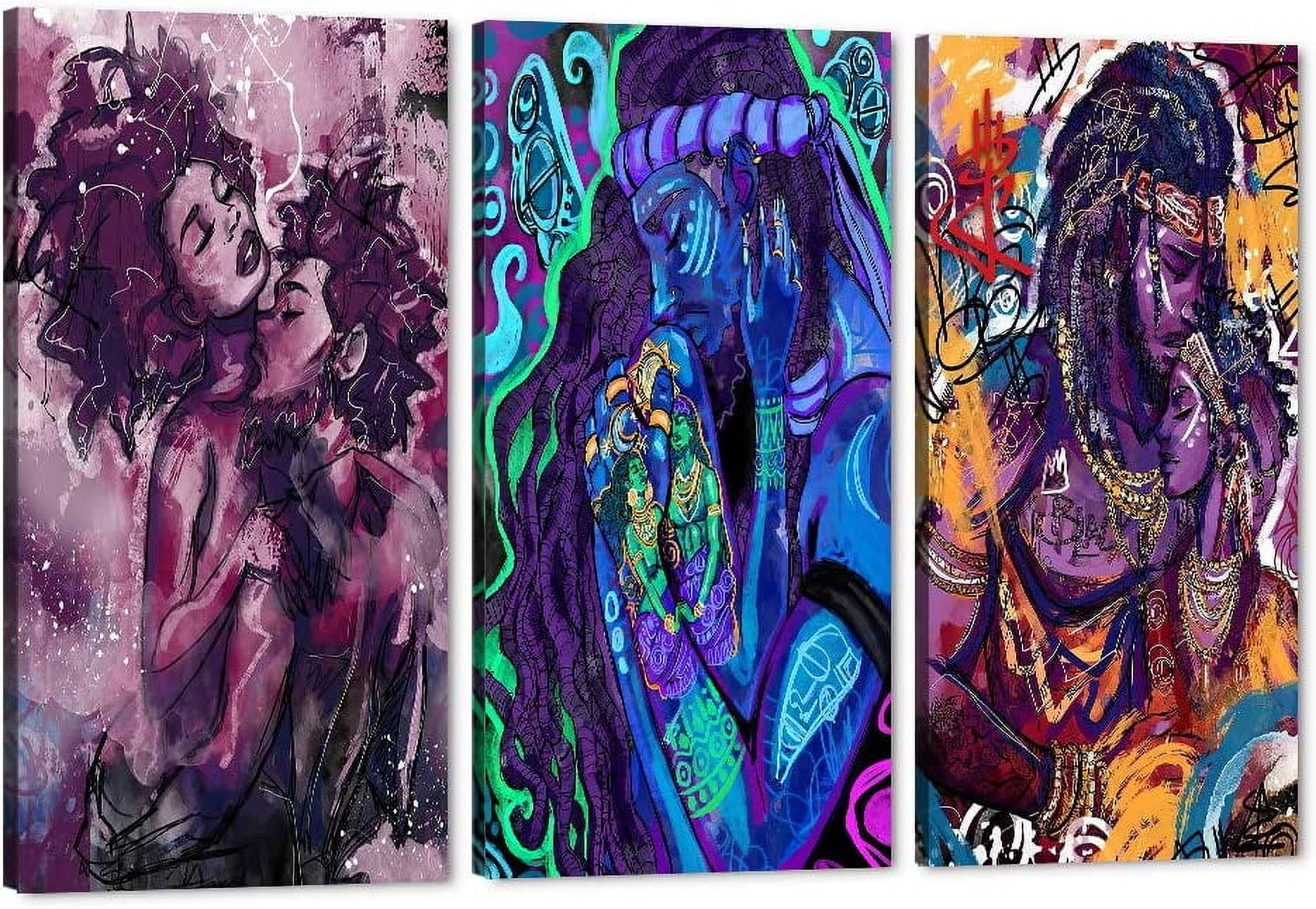 ASPORIC 3 Pieces African American Canvas Art Print, Black Love King and Queen Wall Art Sexy ...