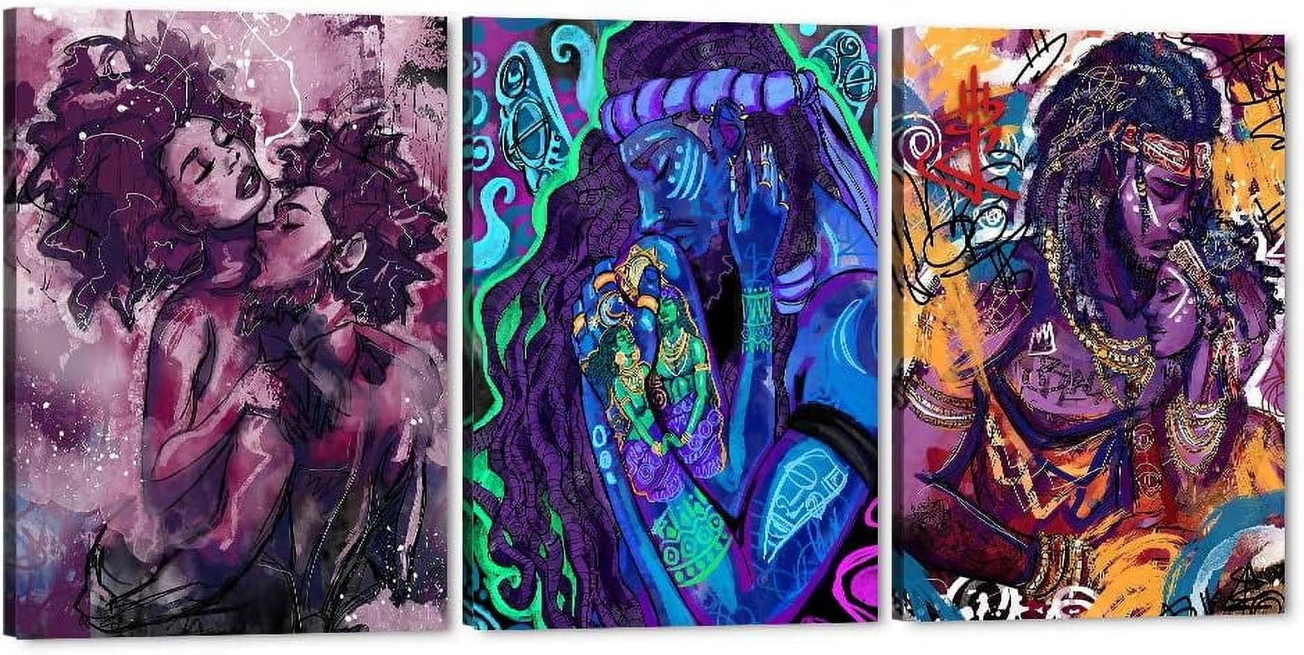 ASPORIC 3 Pieces African American Canvas Art Print, Black Love King and Queen Wall Art Sexy ...