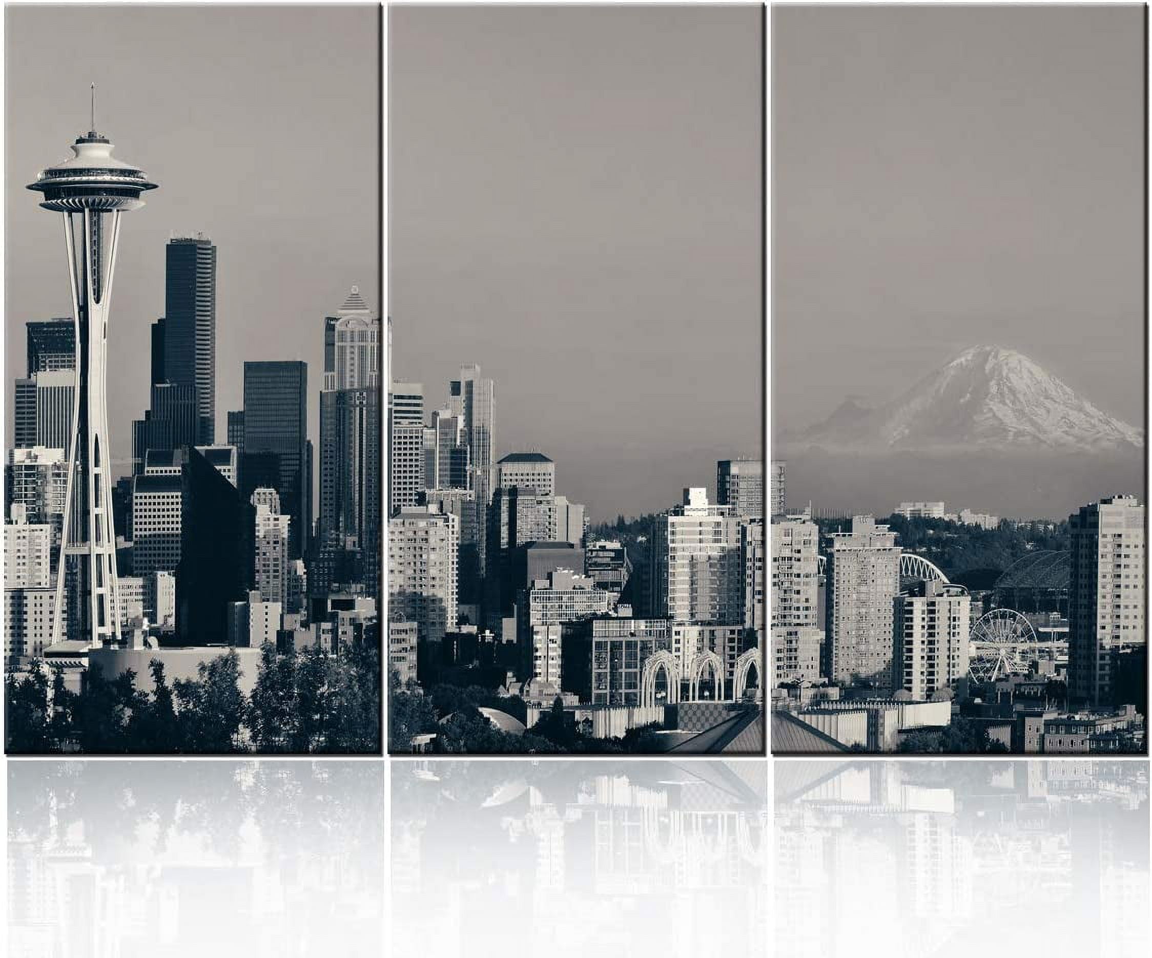 ASPORIC 3 Pieces Black and White Seattle Skyline Panorama Canvas Print ...