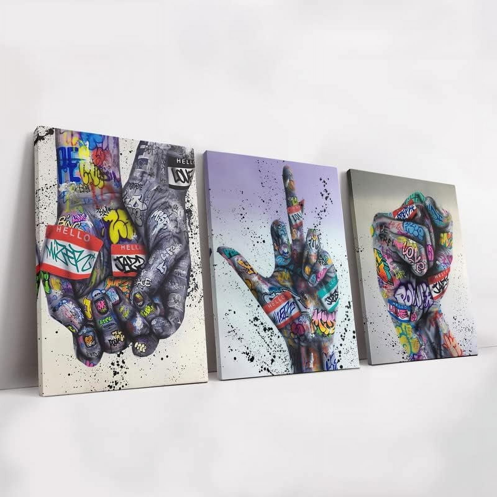 ASPORIC 3 Pieces Colorful Graffiti Wall Art - Street Art Canvas ...
