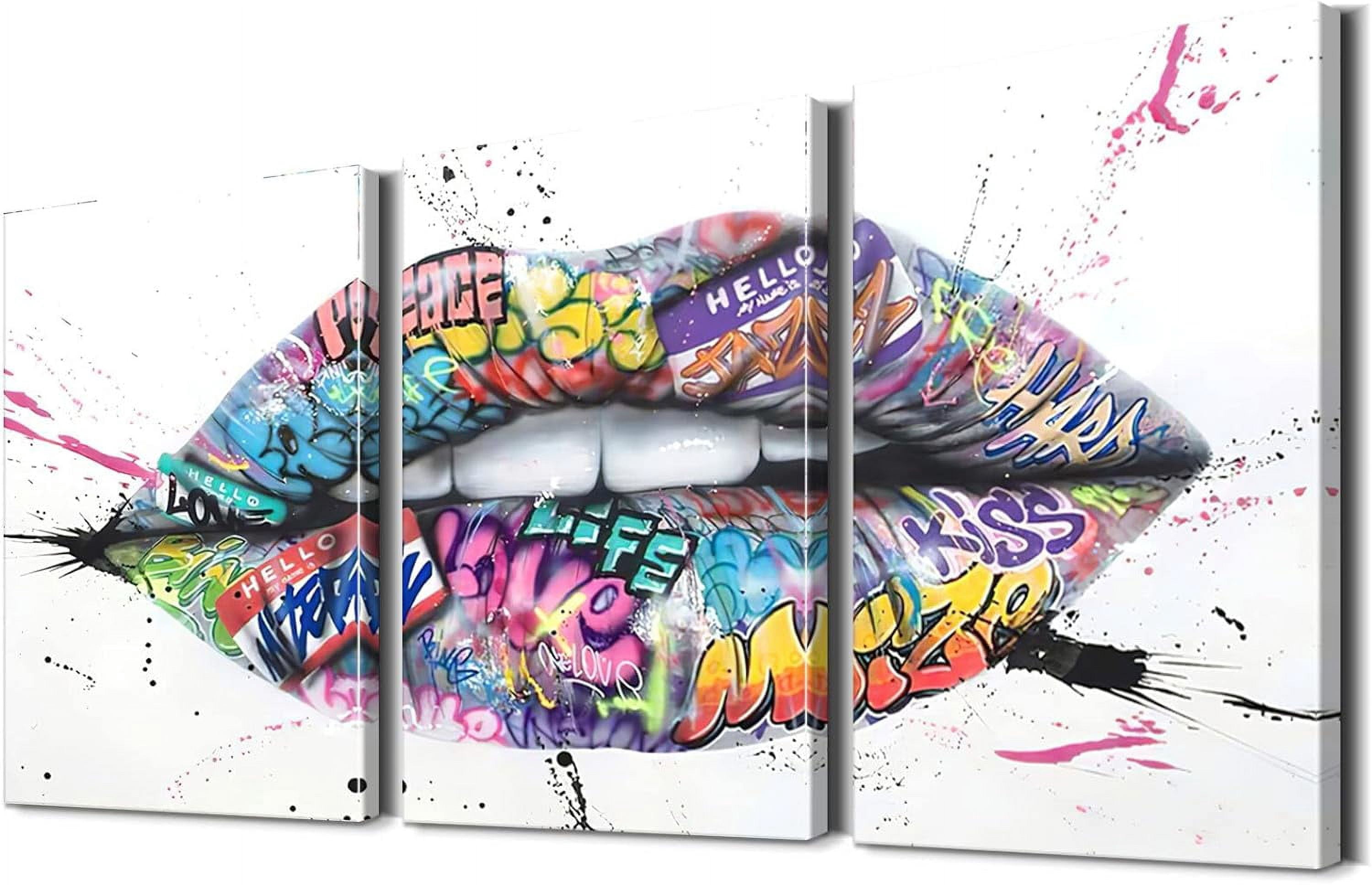 ASPORIC 3 Pieces Graffiti Art Lips Decor Graffiti Art Wall Decor Street ...