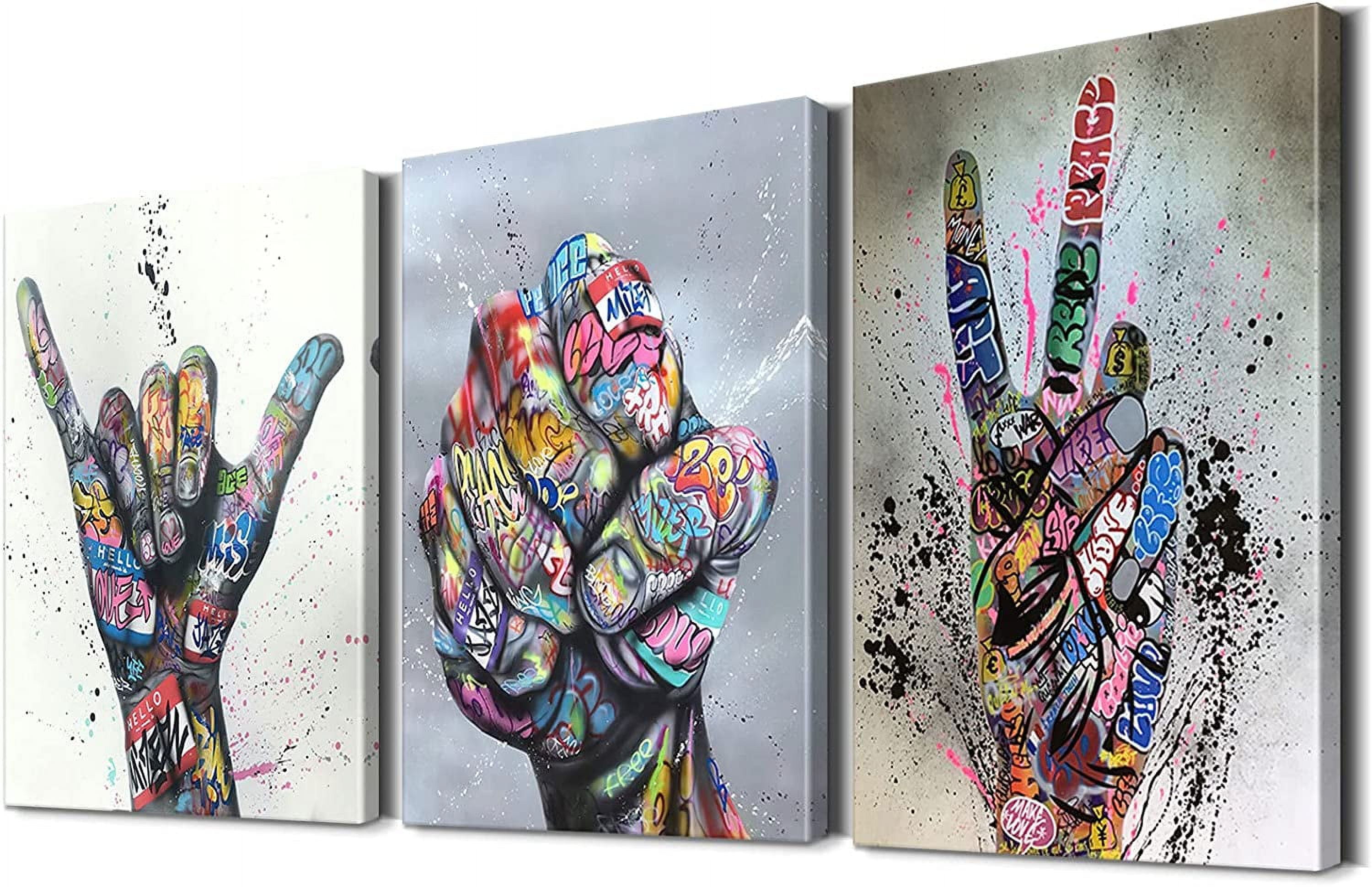 ASPORIC 3 Pieces Graffiti Wall Art Graffiti Canvas Wall Art Colorful ...