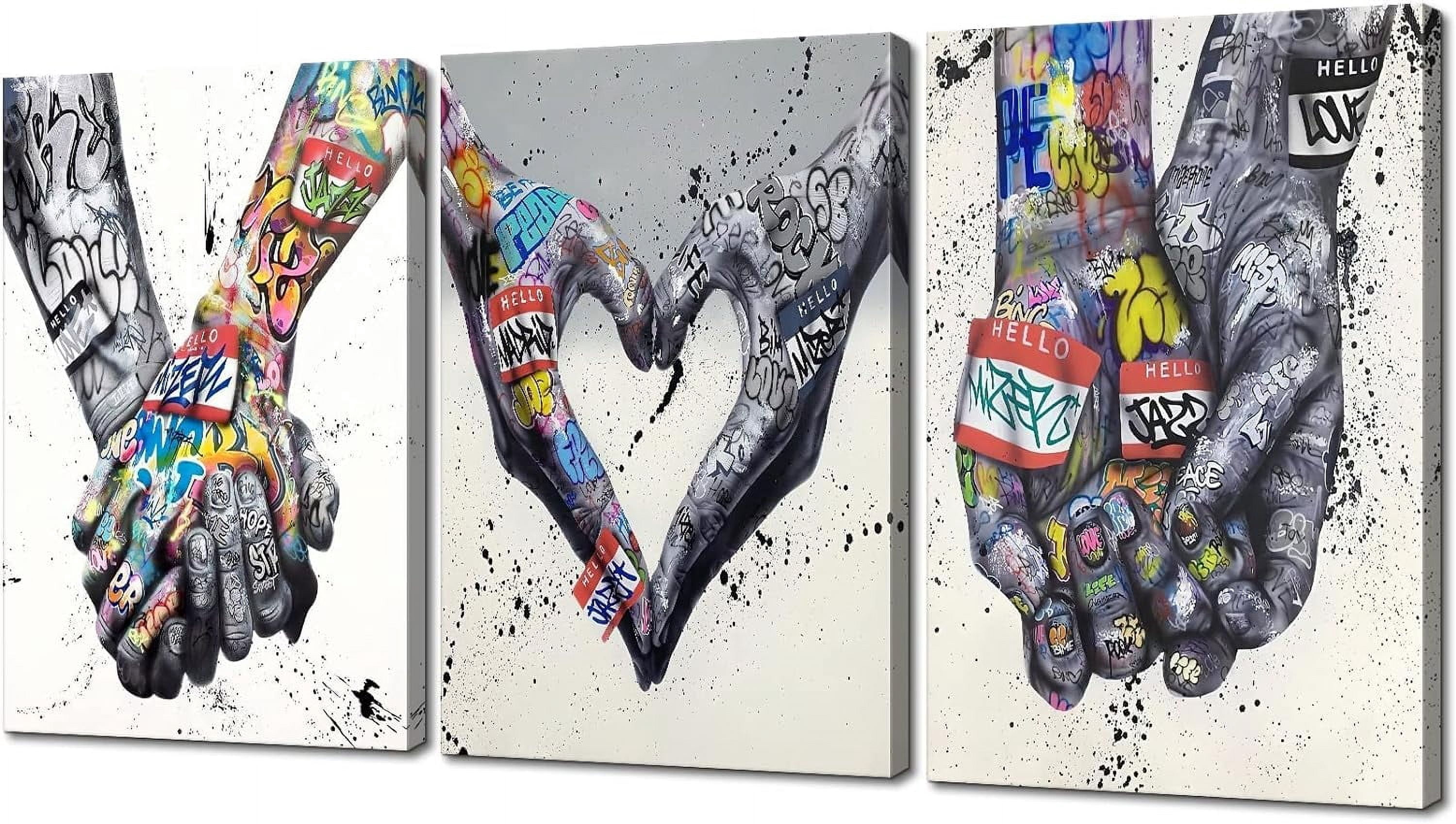 ASPORIC 3 Pieces Graffiti Wall Art Pop Art Graffiti Art Colorful ...