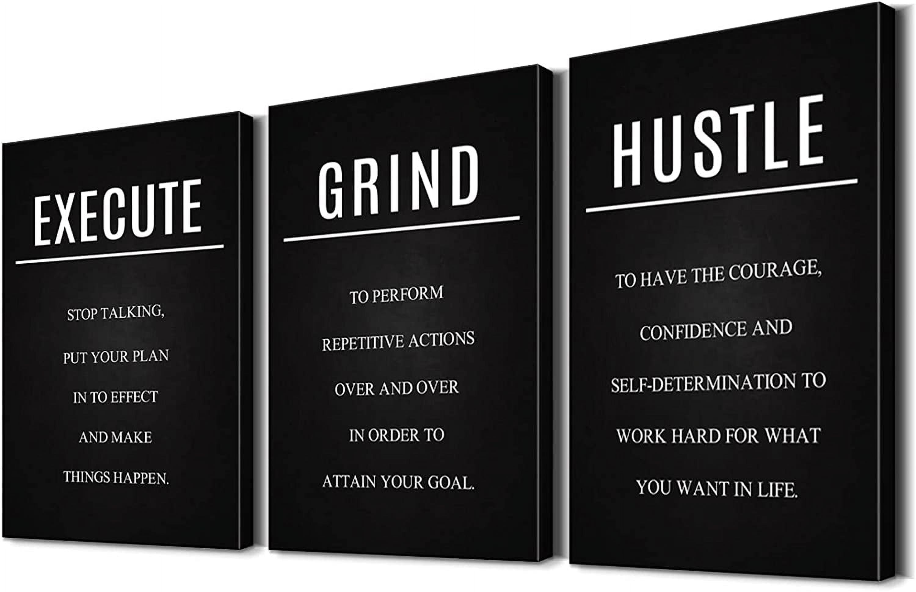 ASPORIC 3 Pieces Hustle Grind Execute Wall Art Inspirational Posters ...