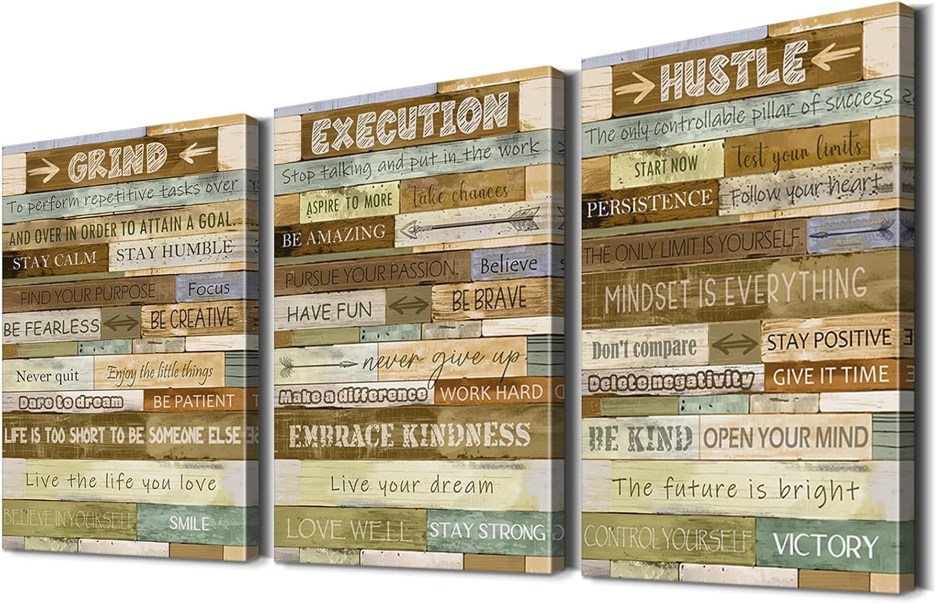 ASPORIC 3 Pieces Inspirational Wall Decor Grind Execution Hustle ...