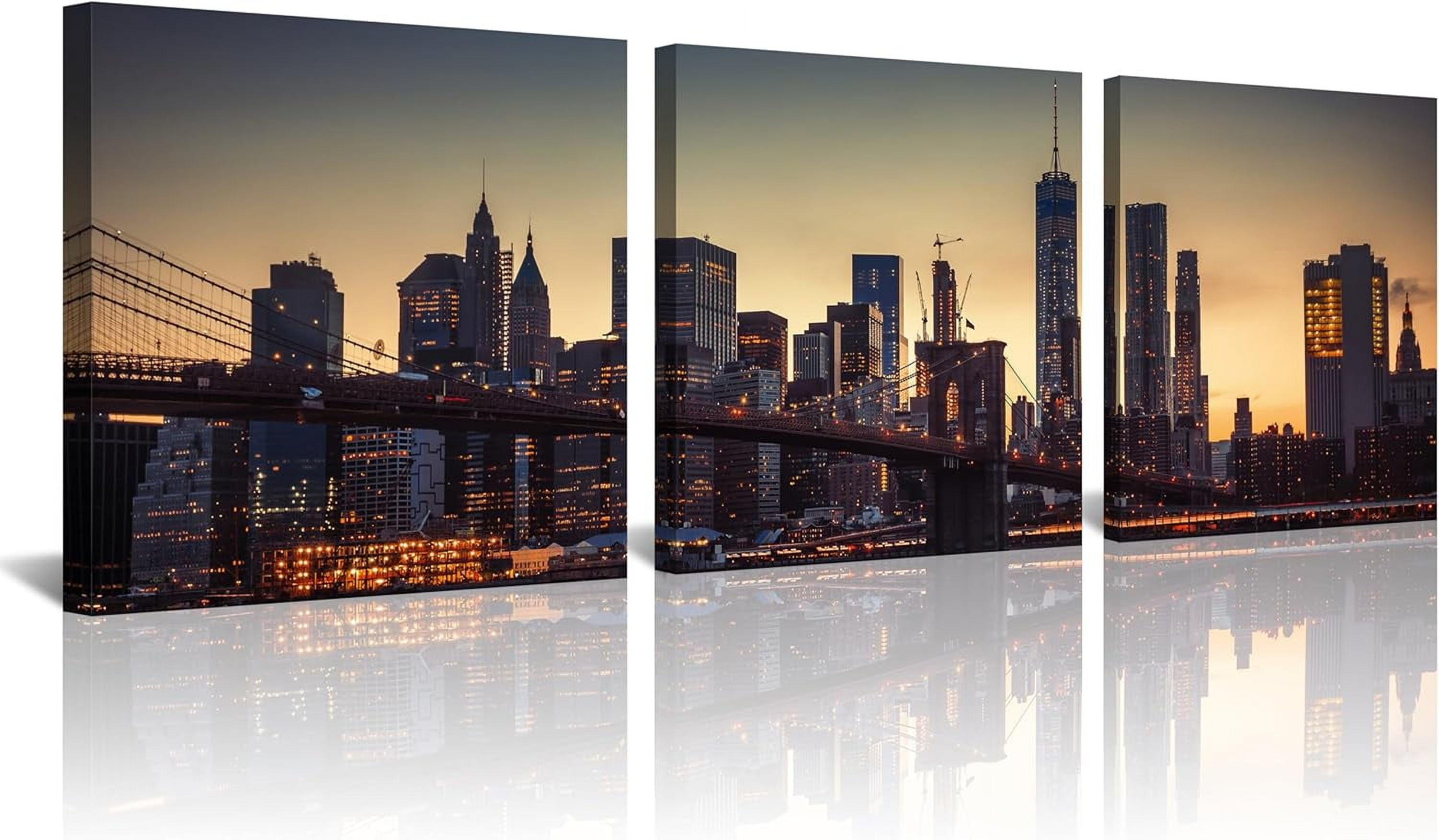 ASPORIC 3PCS Modern Urban Skyline Wall Art NYC-Inspired Twilight Cityscape Framed Canvas Prints ...