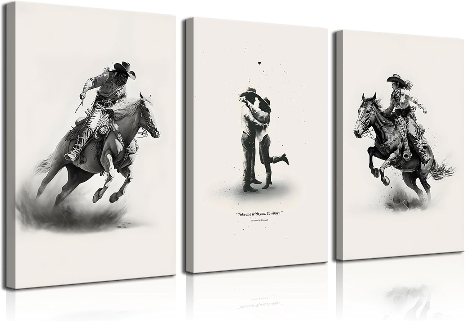 ASPORIC 3Pcs Framed male cowboy and Cowgirl Canvas Wall Art Western ...