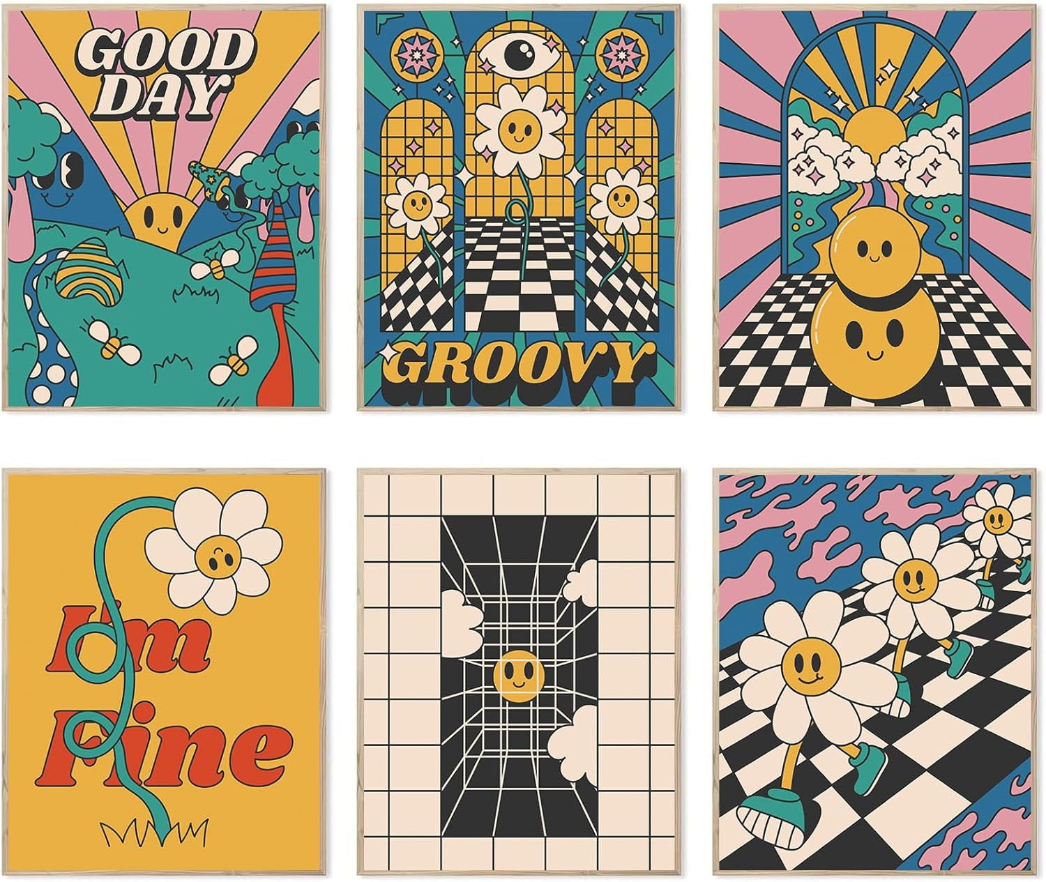 ASPORIC 60s 70s 80s Retro Hippie Room Decor Poster Stay Groovy Wall Art ...