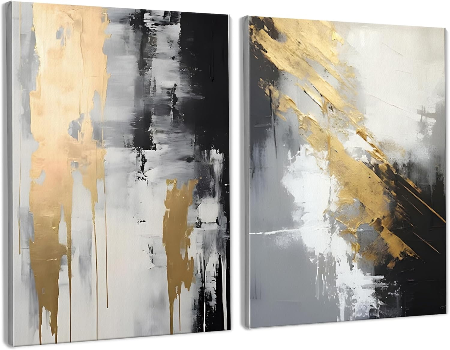 ASPORIC Abstract Black and Gold Wall Art Set of 4 - Modern Black Gold ...